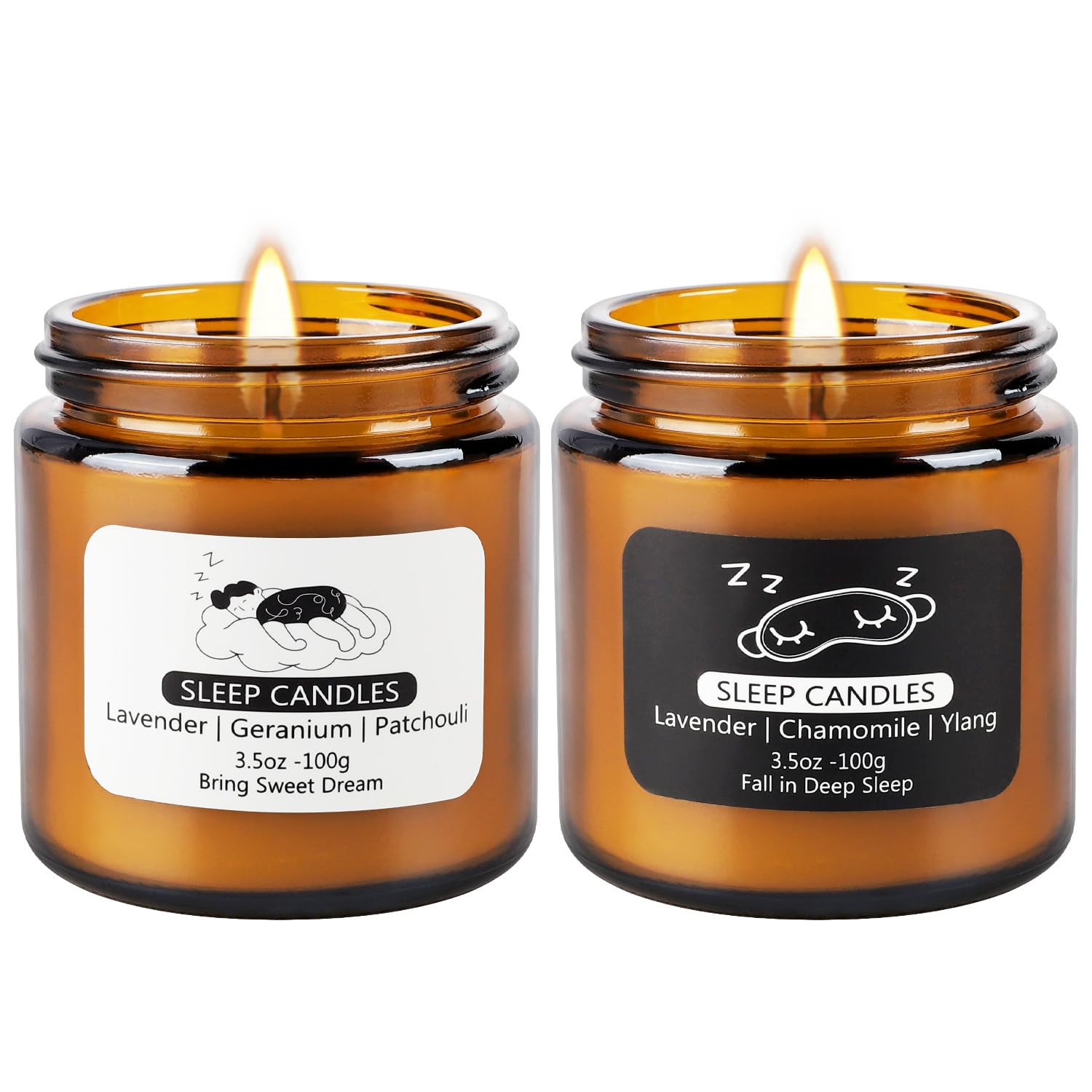 2 Pack Sleep Scented Candles, Sweet Dream with Lavender, Geranium and Patchouli, and Deep Sleep with Lavender, Chamomile and ylang-ylang Scented Candle, Long Burn Time, Perfect Home Gifts