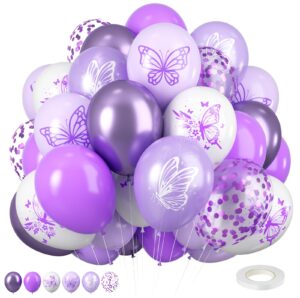 butterfly balloons, 12 inches butterfly print purple and white latex balloons butterfly patterns for girls women weeding baby shower birthday party decorations activities graduation