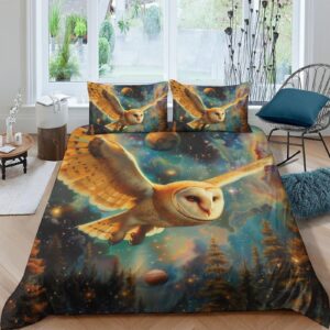 soreci mystery owl duvet cover bedding set for unisex 3d digital fantasy world printed comforter cover soft 3pcs ultra soft quilt cover with 2 pillow shams zipper closure queen（228x228cm）, style-4