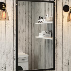 JNFUZ 20"x30" Farmhouse Bathroom Mirror, Rustic Mirror with Metal Frame Wall Mirrors for Living Room, Entryway, Hallway, Bathroom Vanity Mirrors for Over Sink(Black, 20×30)