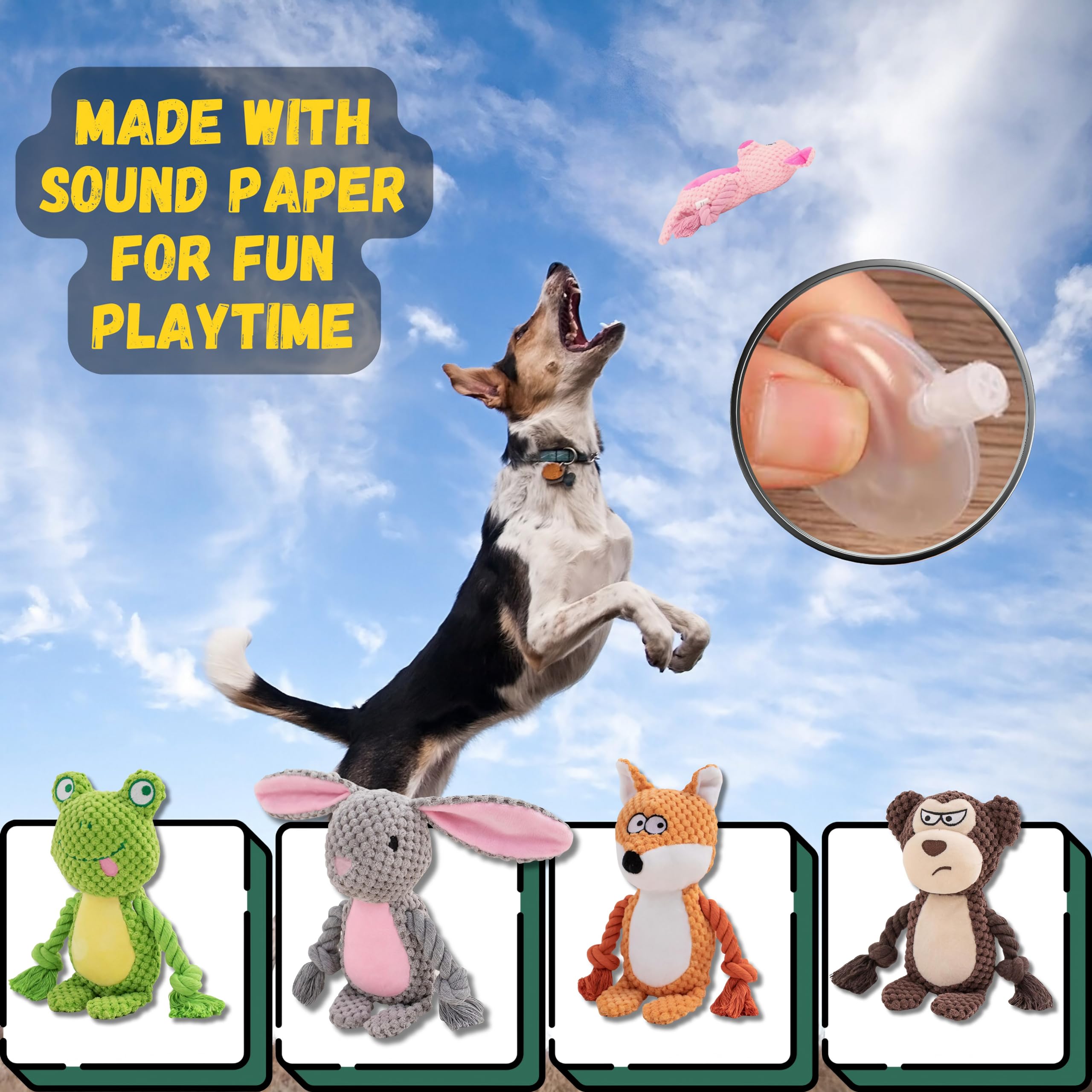 Playtime Palace, Premium Quality Plush Dog Toys Pack of 5 - Chewy and Squeaky Fun for All Breeds - Durable Teething Options for Puppies - Ideal for Small, Medium, and Large Dogs - Ultimate Value Pack