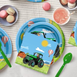 Owelleny Tractor Birthday Party Supplies - Farm Tractor Party Decorations Tableware, Paper Plates, Napkin, Cup, Disposable Cutlery, Green Tractor Birthday Baby Shower Table Decorations | Server 24