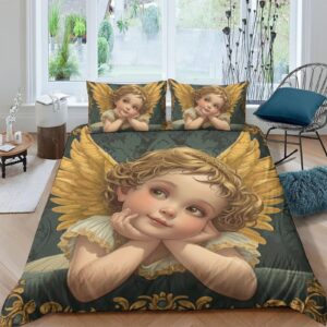 soreci cherubs 3pcs 3d bedding set golden wings duvet cover set bed printed quilt cover bed linens with 2 pillowcases with zipper all season queen（228x228cm）, style-3