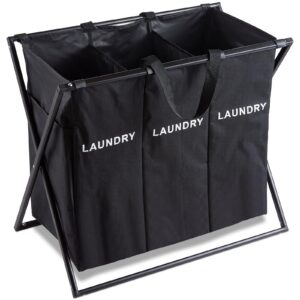 laundry basket hapmer 3 section foldable dirty clothes hamper, 24 x 12 x 20.5 inches laundry sorter for bathroom laundry room organization