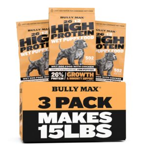 bully max wet puppy food - instant fresh dehydrated high protein soft dog food with chicken - healthy growth for small & large breed puppies - 6 dry dog food pounds (makes 16.5 lbs. of wet dog food)