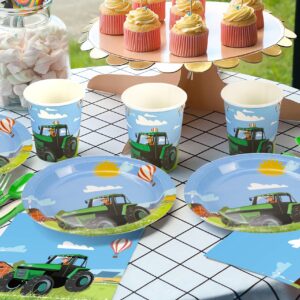 Owelleny Tractor Birthday Party Supplies - Farm Tractor Party Decorations Tableware, Paper Plates, Napkin, Cup, Disposable Cutlery, Green Tractor Birthday Baby Shower Table Decorations | Server 24