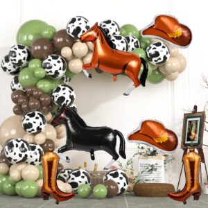 152pcs cowboy balloons garland arch kit,sage green brown cow print balloons,cowgirl boot and hats horse foil balloons for country western wild west party decorations adults