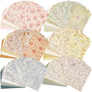 240 pcs vintage floral scrapbook paper & textured paper & label journaling stickers assorted set - 6 pack mixed special paper for scrapbooking planner junk journal supplies collage 4.1x5.8 inch a6