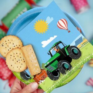 Owelleny Tractor Birthday Party Supplies - Farm Tractor Party Decorations Tableware, Paper Plates, Napkin, Cup, Disposable Cutlery, Green Tractor Birthday Baby Shower Table Decorations | Server 24