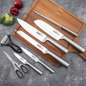 Knife Set, Professional Stainless Steel Chef Knife Set of 9 with Rotatable Acrylic Stand for Kitchen, Ergonomic Ultra Sharp Non-Stick Kitchen Knife set with Gift Box for Women Gifts