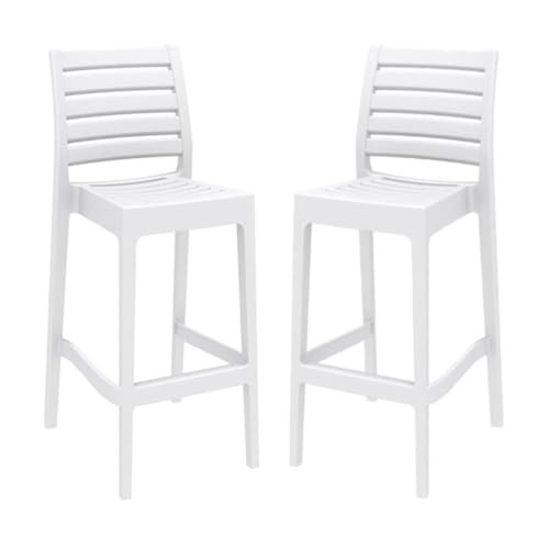 Pemberly Row 29.5" Outdoor Stackable Resin Bar Stool in White - Set of 2