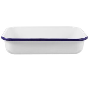 luxshiny enamelware roasting pan 19x28cm rectangular roasting pan baking dish lasagna pan food containers white with blue rim serving tray for home kitchen restaurant