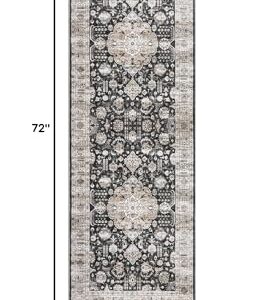 GlowSol Washable Rugs 2x6 Runner Rug Vintage Oriental Area Rugs for Bedroom Aesthetic Entryway Rug Black Rug Throw Rugs with Rubber Backing Distressed Carpet Kitchen Rugs Black 2'x6'