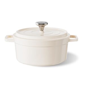 enamel dutch oven with lid, 4.3 quarts non-stick ceramic saucepan cooking pot, soup pot with dual handles, cookware for cooking, baking, cold storage and serving, oven safe up to 536° f (white)