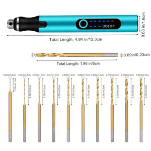 Uolor 3-Speed Cordless Mini Drill Pen, Rechargeable DIY Electric Hand Drill with 10 Small Drill Bits, Micro Drill Set for Jewelry Making Wood Stone Plastic Resin Keychains