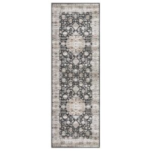 GlowSol Washable Rugs 2x6 Runner Rug Vintage Oriental Area Rugs for Bedroom Aesthetic Entryway Rug Black Rug Throw Rugs with Rubber Backing Distressed Carpet Kitchen Rugs Black 2'x6'