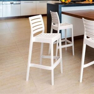 Pemberly Row 29.5" Outdoor Stackable Resin Bar Stool in White - Set of 2