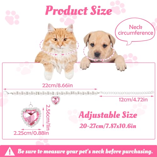 Pearl Cat Collar, Cute Rhinestone Puppy Collar Shine Small Cat Necklaces Pet Collar with Bling Accessories for Kitten Small Dogs Wedding Birthday Party(S,Pink)