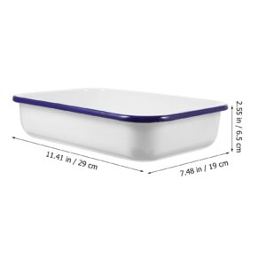 Luxshiny Enamelware Roasting Pan 19x28cm Rectangular Roasting Pan Baking Dish Lasagna Pan Food Containers White with Blue Rim Serving Tray for Home Kitchen Restaurant