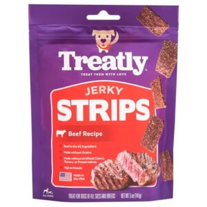 treatly jerky strips dog treats - beef flavor, 5oz/1 pack