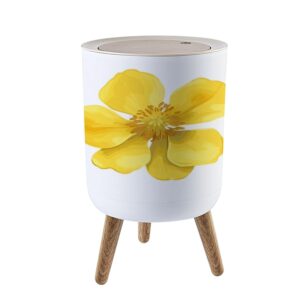 lgcznwdfhtz small trash can with lid for bathroom kitchen office blooming watercolor yellow flower yellow spring flower head floral garbage bin waste basket decorative 1.8 gallons, 14x9inch