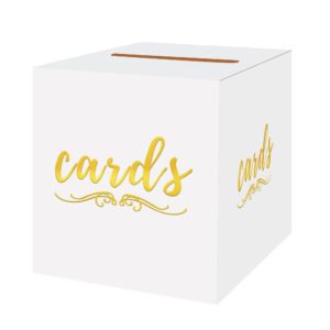 sunepany white card box cardboard card box for birthday bridal & baby shower graduation funeral envelope box for party gold card box with slot wedding money box raffle box