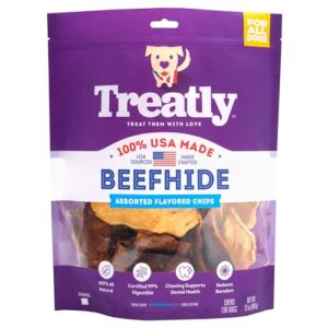 treatly usa beefhide chips dog chew treats - chicken & beef flavor, 12oz/1 pack