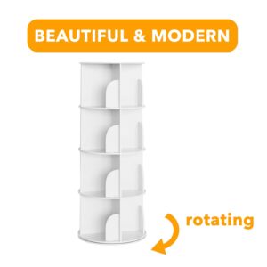 SpaceAid 4 Tier Rotating Bookshelf Tower, Spinning Bookcase Lazy Susan, Revolving 360 Book Shelf Storage Round Carousel, Vertical Rotate Turning Spiral Corner Organizer, White