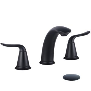 vxv black bathroom faucet 3 hole, 8 inch widespread bathroom sink faucet for lavatory vanity with pop-up drain matte black