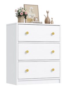 nicehill 3 drawer dresser, white nightstand for bedroom with fabric drawers, small dresser bedside table chest of drawers for bedroom, hallway, entryway, closets,kids' room (white)