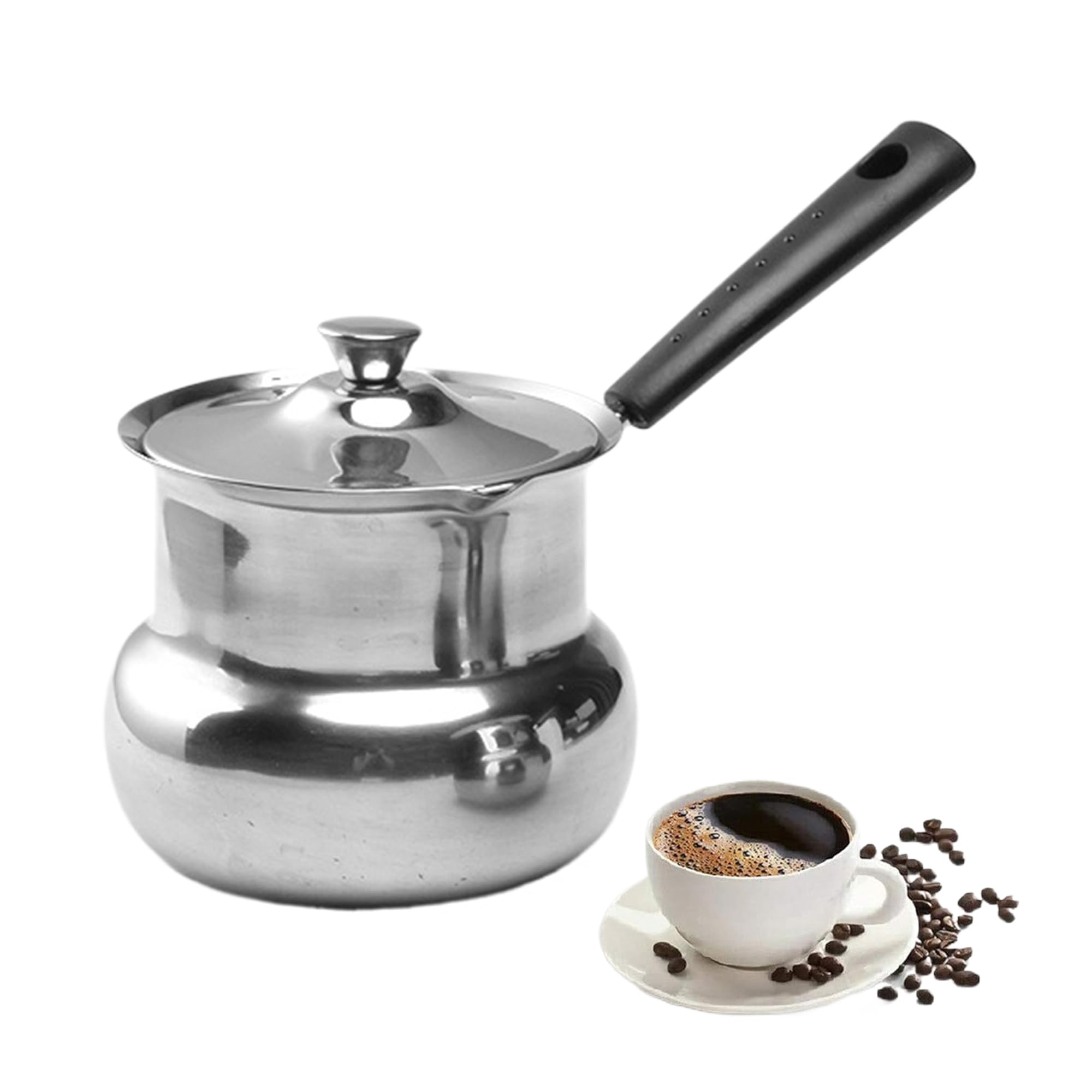 IULAVP Turkish Coffee Pot with Lid: Stainless Steel Mini Saucepan Chocolate Melting Pot, Milk Warmer Butter Warmer for Stove Top Espresso Coffee Tea Soup Warming (900ML)