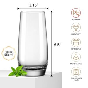 LmmNaoer 18 Ounce Highball Drinking Glasses Set of 4, Large Tall Glass Cups, Lead-Free Crystal Tall Drinking Glasses, Water Glasses, Cocktail Glasses, Bar Glassware for Rocks, Juice, Beer, Beverage