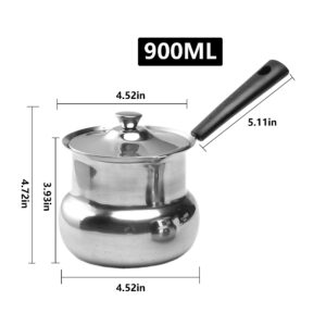 IULAVP Turkish Coffee Pot with Lid: Stainless Steel Mini Saucepan Chocolate Melting Pot, Milk Warmer Butter Warmer for Stove Top Espresso Coffee Tea Soup Warming (900ML)