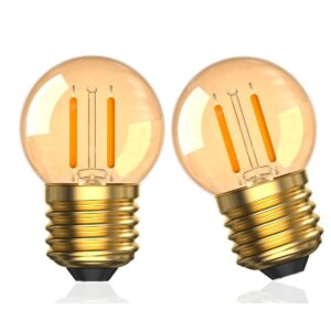 TobeBright 1.5Watt Low Watt LED Light Bulbs Equivalent to 10 Watt Night Light Bulbs,E26 Standard Base G40 Small Globe Light Bulbs,2200K Soft Warm Light Bulb for Bedroom,Amber Glass,Non-Dimmable,2-Pack