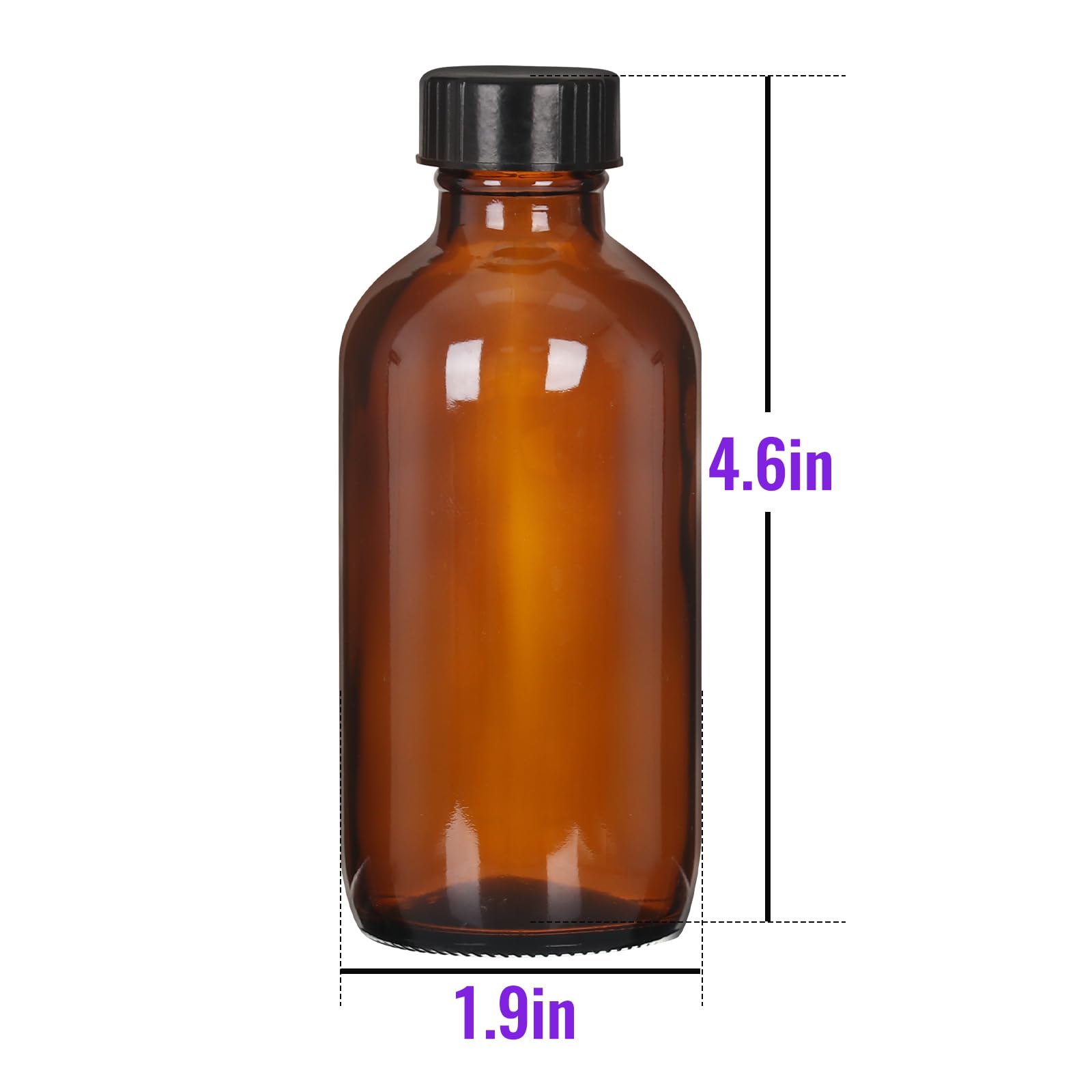 6 Pack 4 oz Amber Glass Boston Bottles, Round Tinture Bottles with Black Caps for Essential Oil, Perfume, Homemade Vanilla Extract and Liquid