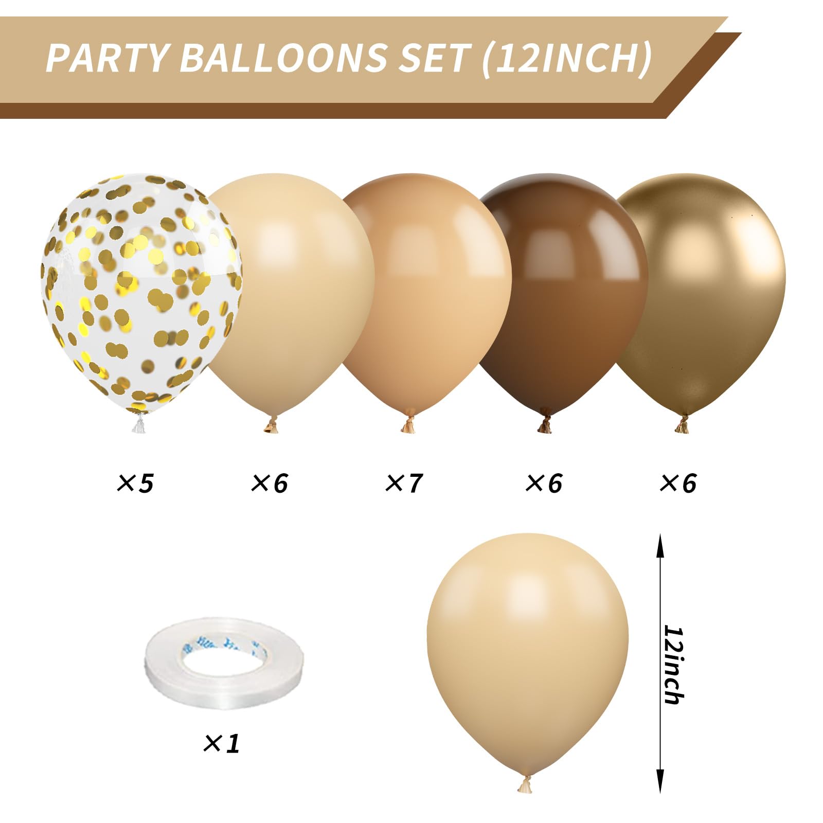 Brown and Gold Balloons, 12 Inch Retro Brown Cream Balloon, Metallic Sand Gold Brown Beige Balloons, Apricot Neutral Gold Balloons for Birthday Baby Shower Jungle Boho Wedding Decorations