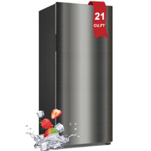 upright freezer 21 cu.ft, freezer upright, stainless steel standing freezer upright for garage, kitchen, home use(right hinge)