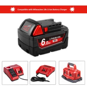 ARVEDY 6.0Ah 18V M18 Battery Replacement for Milwaukee - 2 Packs Batteries Compatible with Milwaukee M18 Battery, 18 Volt Lithium-ion Battery 48-11-1815 48-11-1820 48-11-1840 Cordless Power Tools