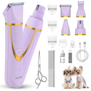 aibors small dog grooming kit, 4 in 1 electric dog trimmer for grooming, low noise dog nail trimmer, cordless pet clippers for dogs cats, grooming paws, eyes, ears, face, hip hairl (purple)