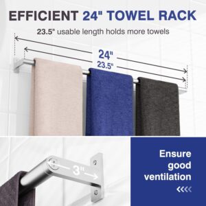 Powools Towel Rack for Bathroom - Rustproof Towel Holder, Sturdy Towel Bar Wall Mounted, Space-Saving Towel Hanger for Bathroom Accessories, Home Decor, Apparment Essentials, Silver