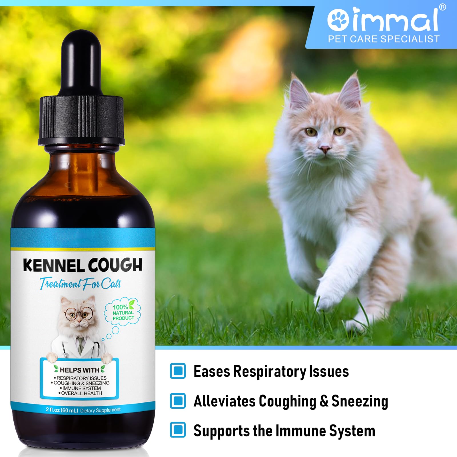 Kennel Cough for Cats, Kennel Cough Herbal Drops, Cats Cough Reliel Liquid Drop for Cats Allergy Relief, Soothes Cats Cough, Pet Health Supplies for Cat Cough Care, Chicken Flavor - 1 Pack / 2 Fl oz