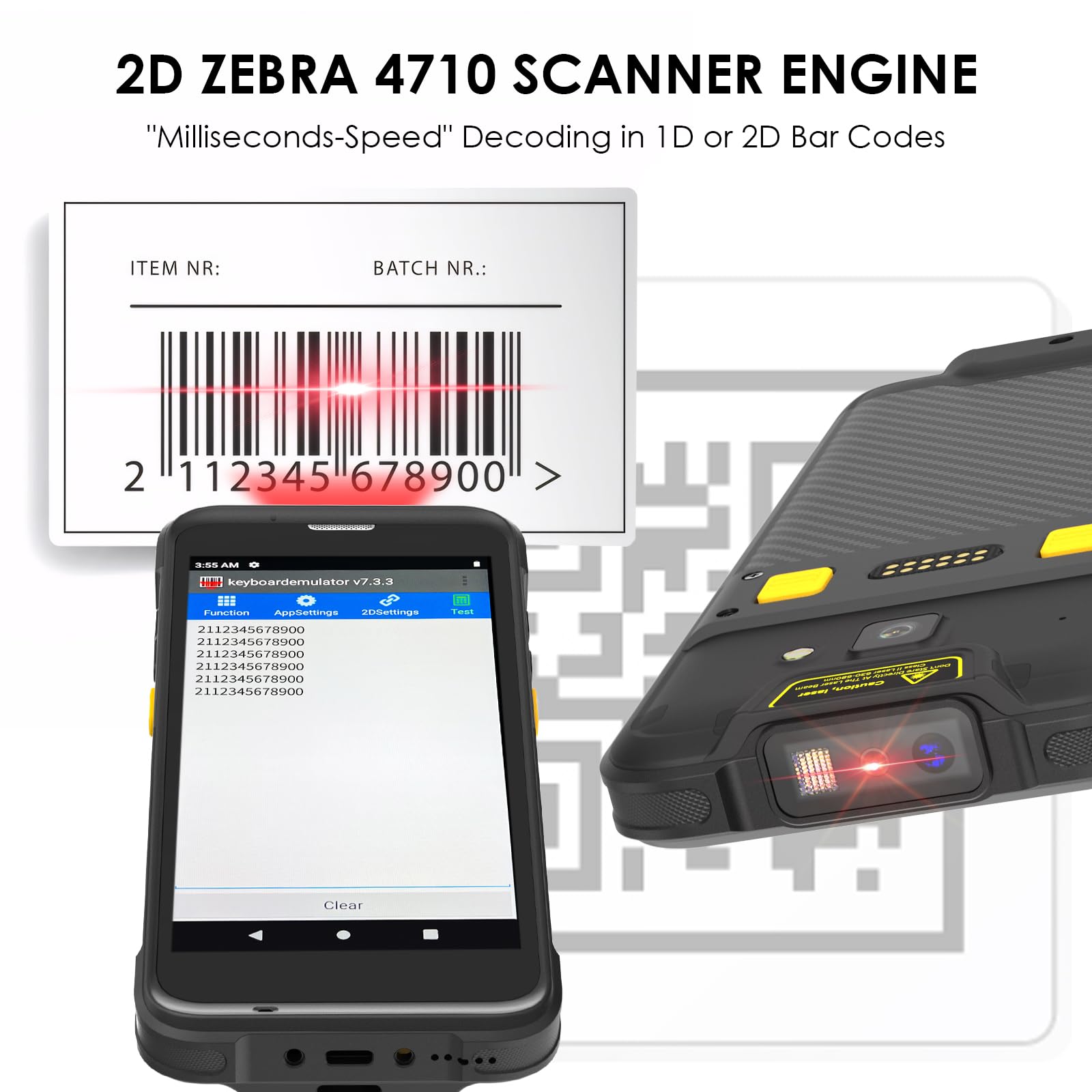 Posunitech Android 13 Barcode Scanner Handheld Mobile Computer 4GB+64GB Rugged Data Terminal PDA with 1D/2D Zebra-SE4710 Reader Bluetooth Wi-Fi 6 NFC 4G for Logistics, Warehouse, Retail