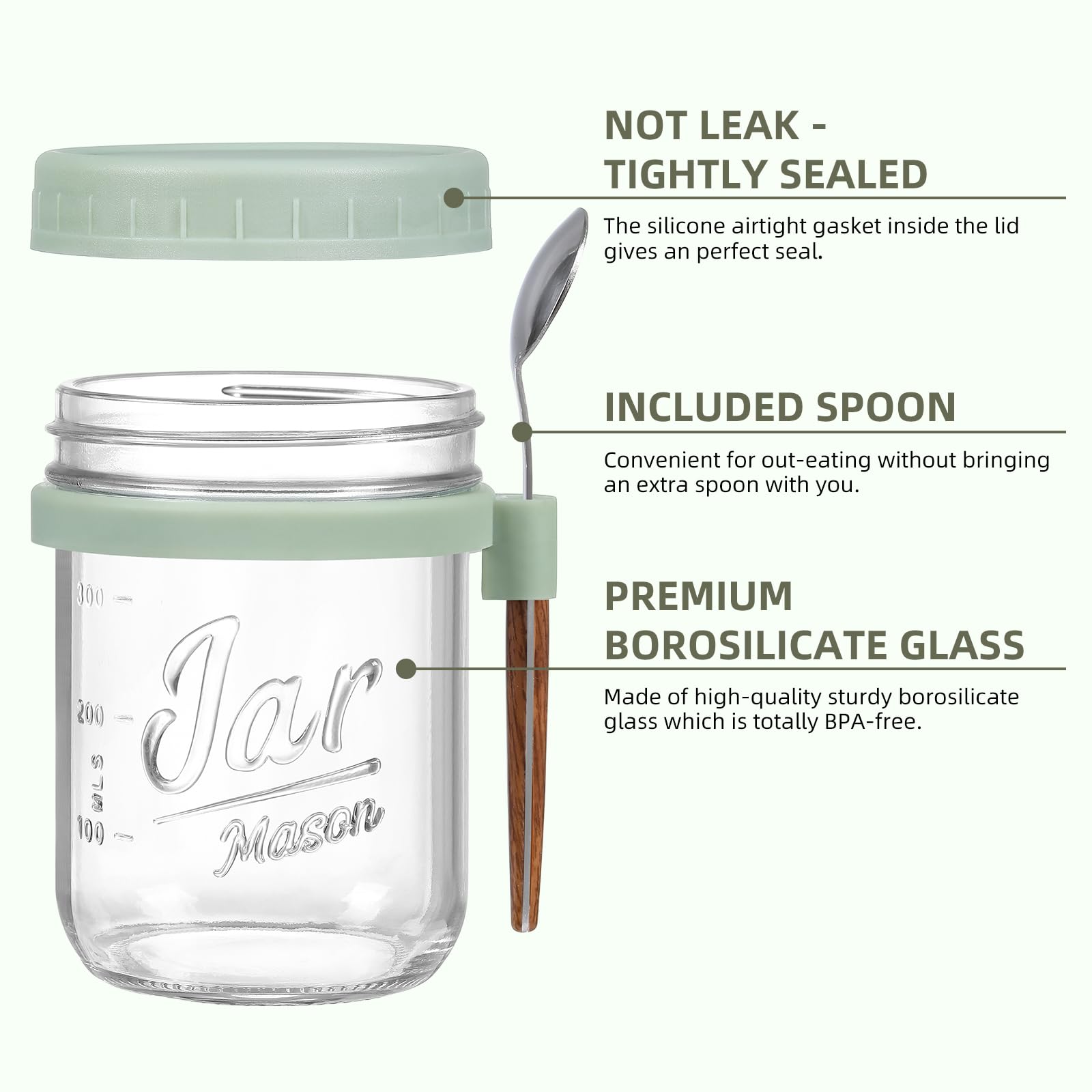 LANDNEOO 6 Pack Overnight Oats Containers with Lids and Spoons, 16 oz Glass Mason Overnight Oats Jars, Large Capacity Airtight Jars for Milk, Cereal, Fruit