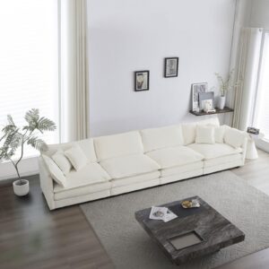 linyuanwai chenille 4-seater sofa couch, comfy oversized cloud couch with deep seat and 6 pillows lounge upholstered large sofa for living room bedroom office apartment (white)