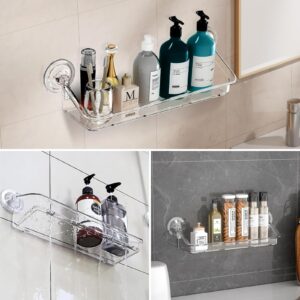 Geora Shower Caddy Suction Cup, Adhesive Clear Acrylic Shelf, No Drilling Hang Walls, Suction Cup Shelf with Strong Adhesive PVC Suction Cups, for Bathroom, Pantry, Kitchen, Utility Room