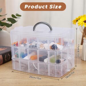 GoodSing 3-Tier Craft Storage Container Stackable Craft Storage Boxes Clear Organizer Box with Dividers Art Supplies Organizing Stationery Sewing Storage Box, Medium (10.23x 6.69x 7.09in)