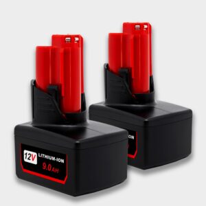 Cruruakku 9.0AH Replace for Milwaukee M12 Battery 12V 2pack 48-11-2490 48-11-2403 48-11-2402 48-11-2412,Compatible with Milwaukee 12v Cordless Power Tools.