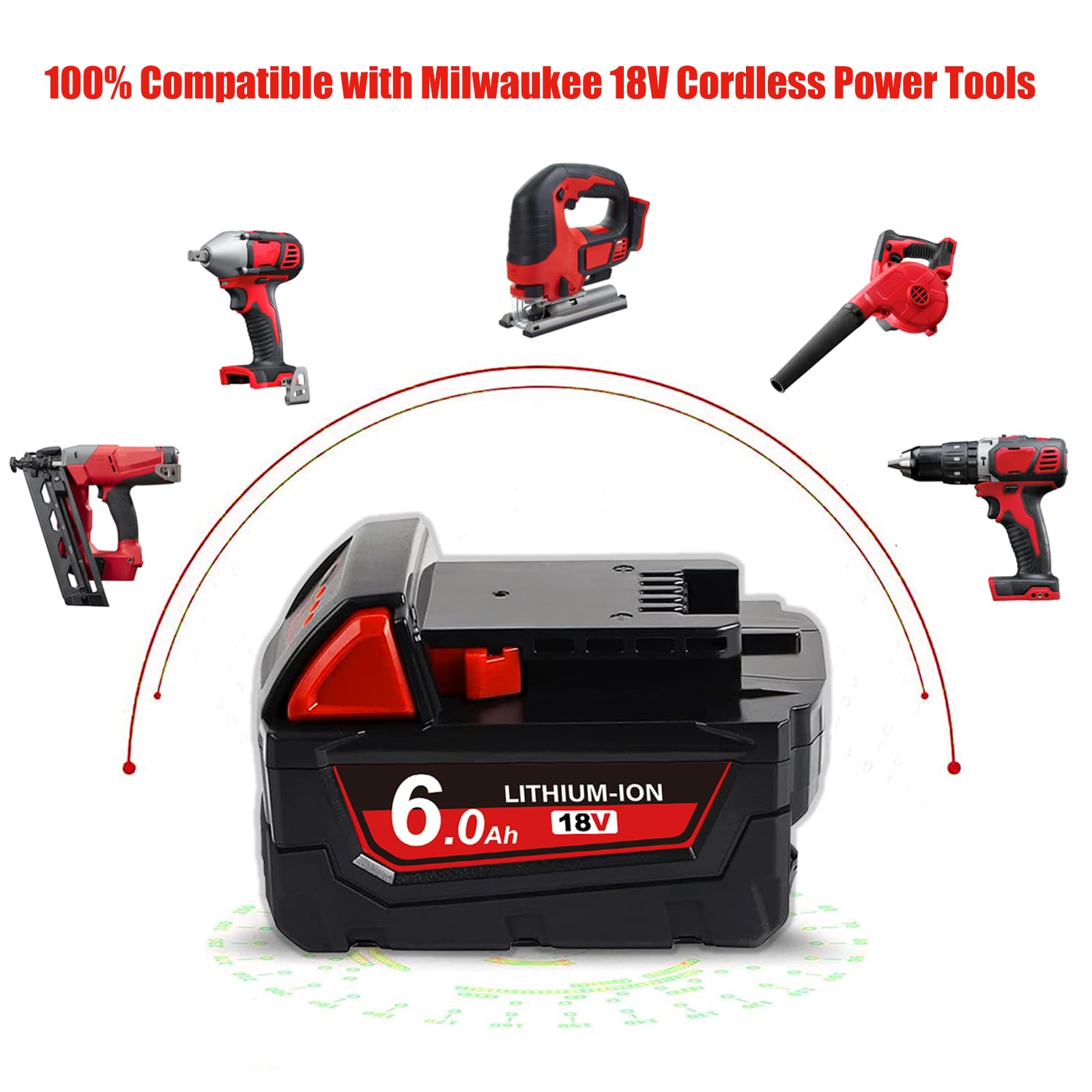 ARVEDY 6.0Ah 18V M18 Battery Replacement for Milwaukee - 2 Packs Batteries Compatible with Milwaukee M18 Battery, 18 Volt Lithium-ion Battery 48-11-1815 48-11-1820 48-11-1840 Cordless Power Tools