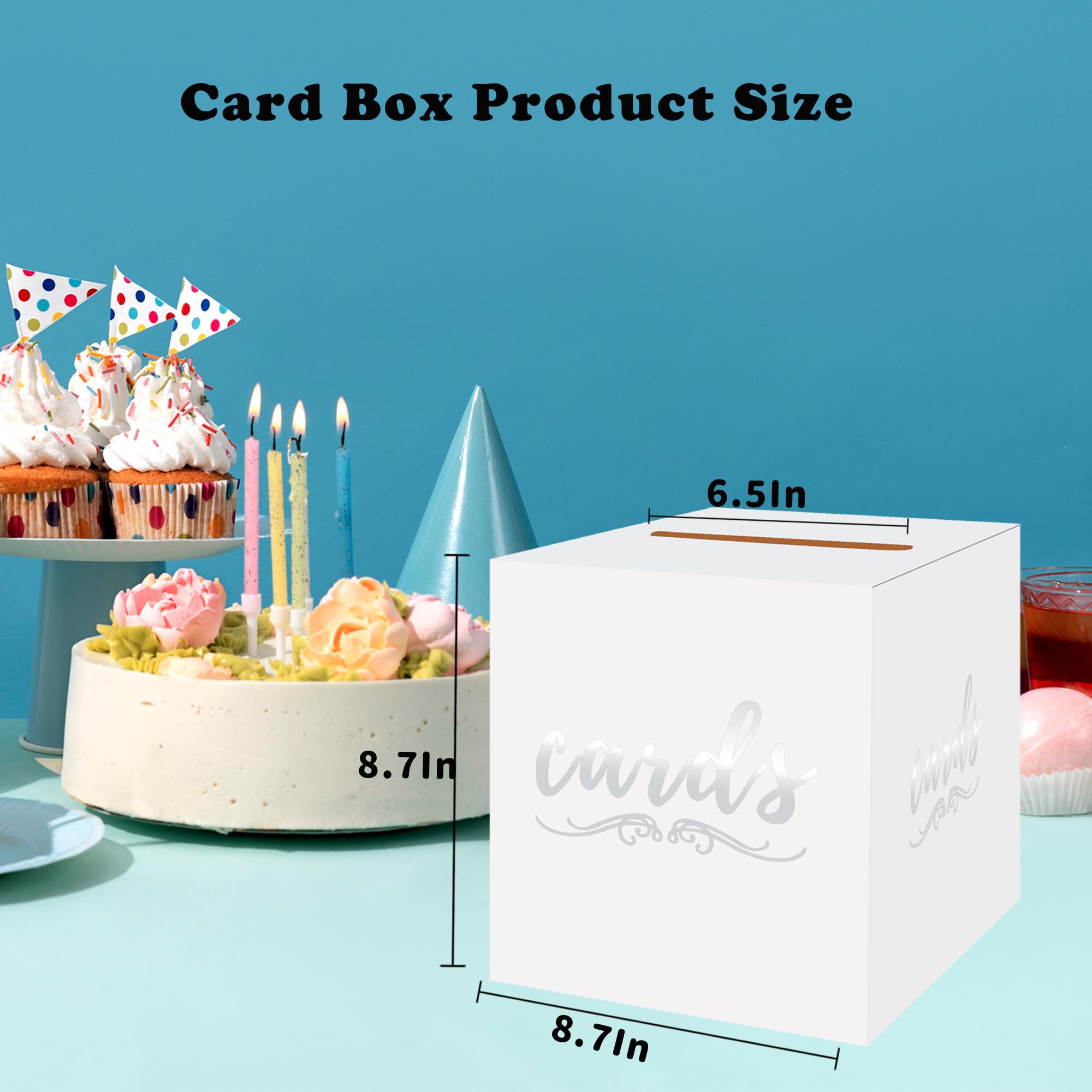 sunepany White Card Box Wedding Box for Cards Cardboard Card Box for Bridal or Baby Shower Birthday Party Graduation Funeral Silver Card Box with Slot Wedding Envelope Box