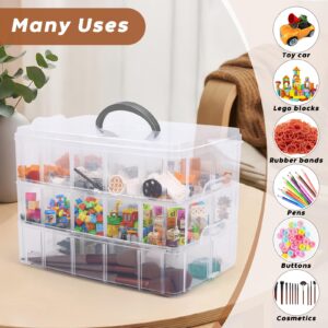 GoodSing 3-Tier Craft Storage Container Stackable Craft Storage Boxes Clear Organizer Box with Dividers Art Supplies Organizing Stationery Sewing Storage Box, Medium (10.23x 6.69x 7.09in)